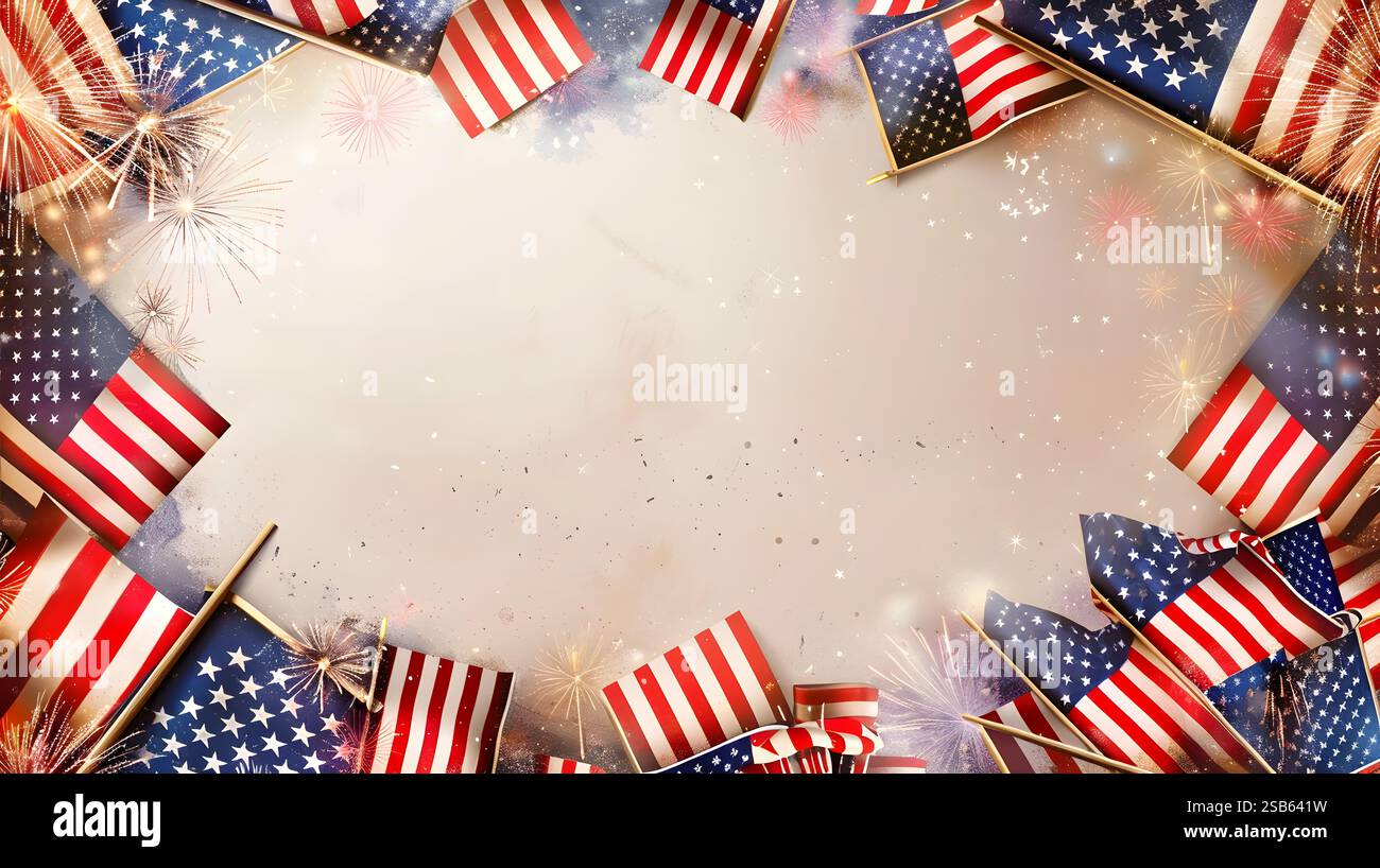 This image depicts a patriotic Fourth of July background featuring an ...