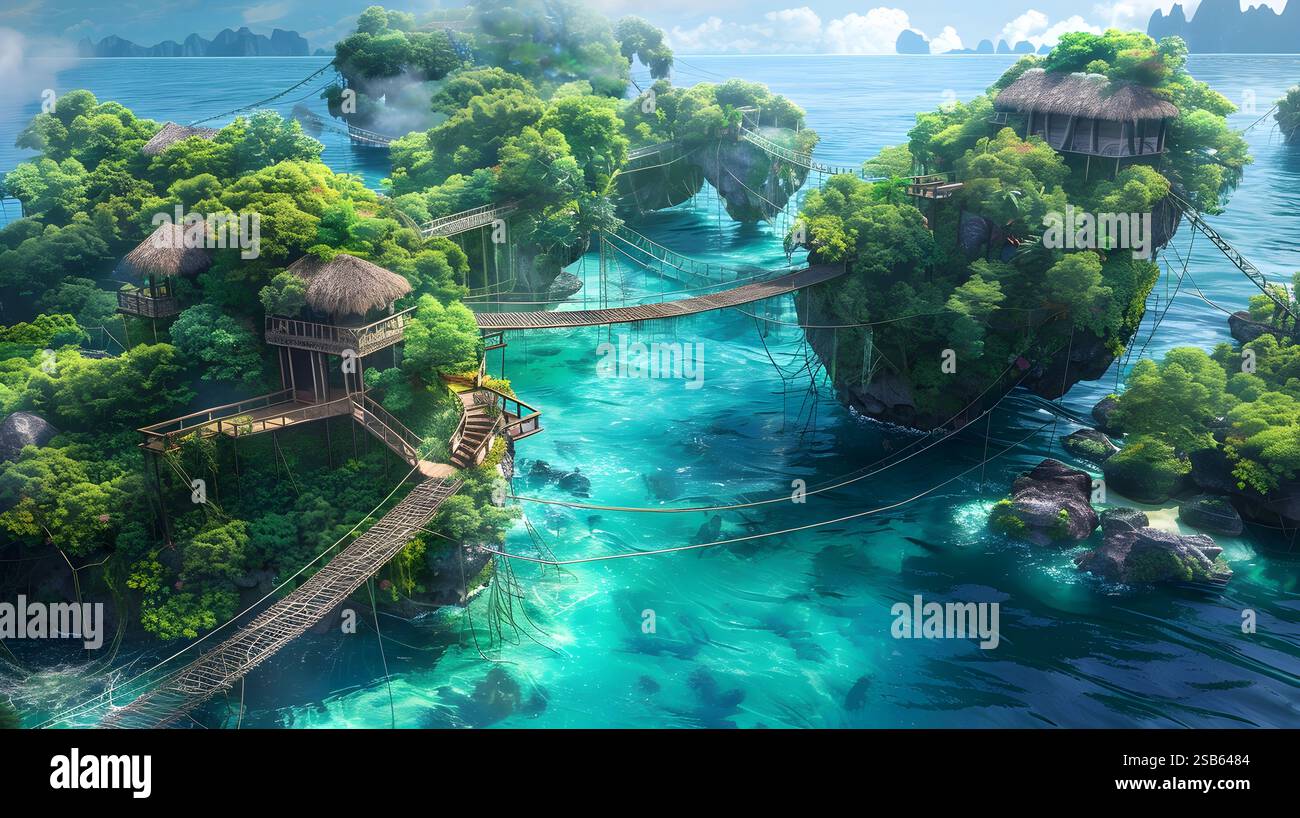 This breathtaking image depicts a fantastical landscape of floating ...