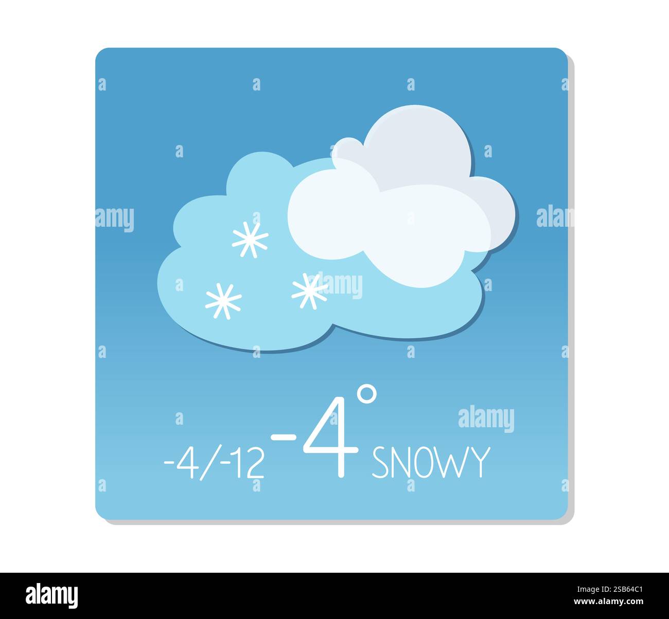 Snowflakes and clouds illustrate a weather forecast showing cold ...