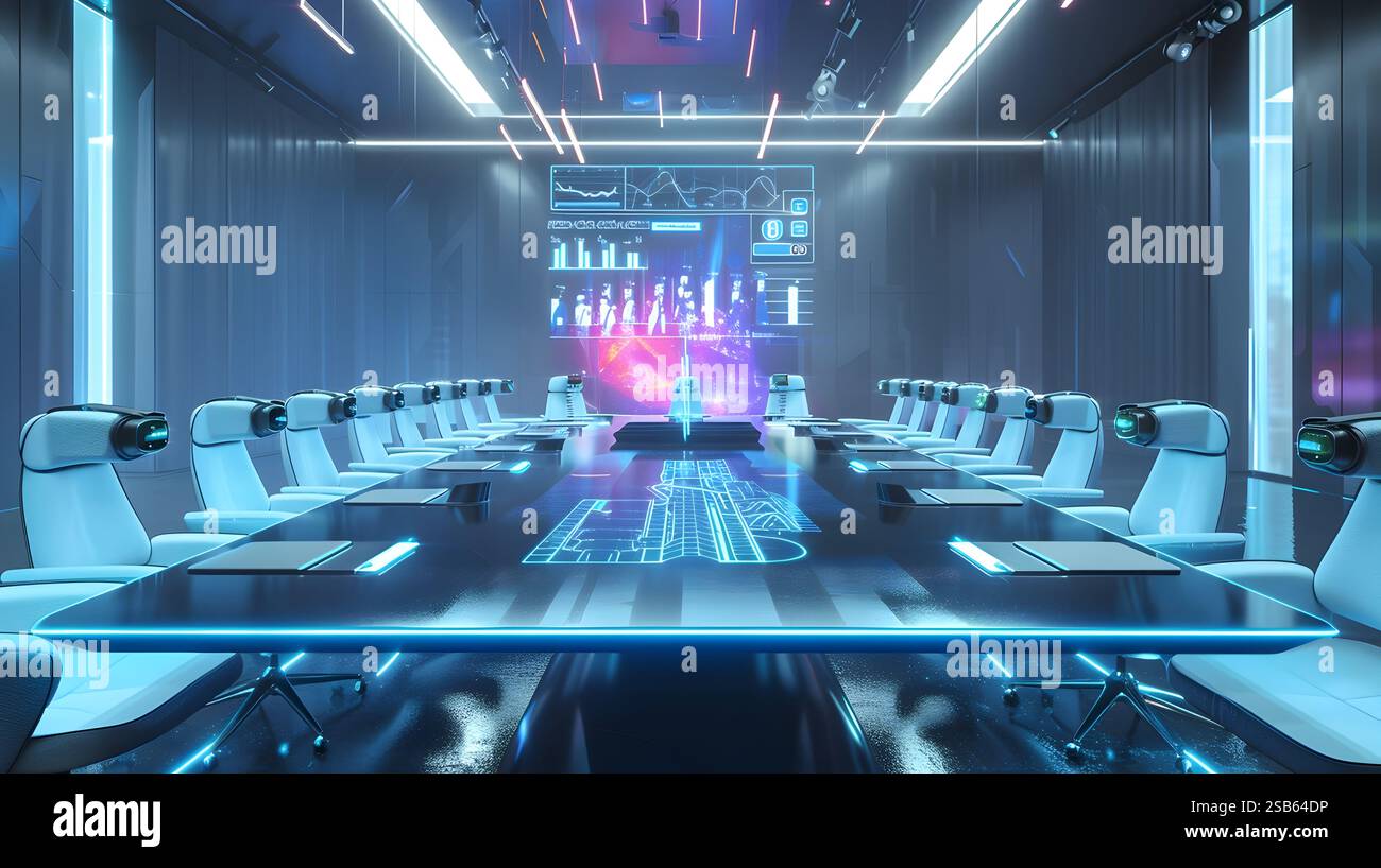 A sleek and advanced virtual reality conference room designed for ...