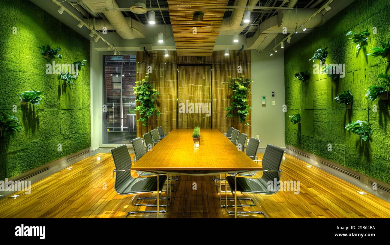 This image depicts an eco-friendly and sustainably designed conference ...