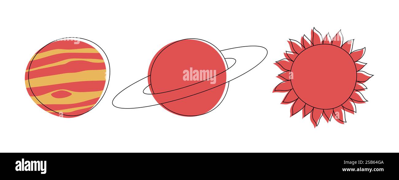 Space and planets background. Three multi-colored planets with stars ...