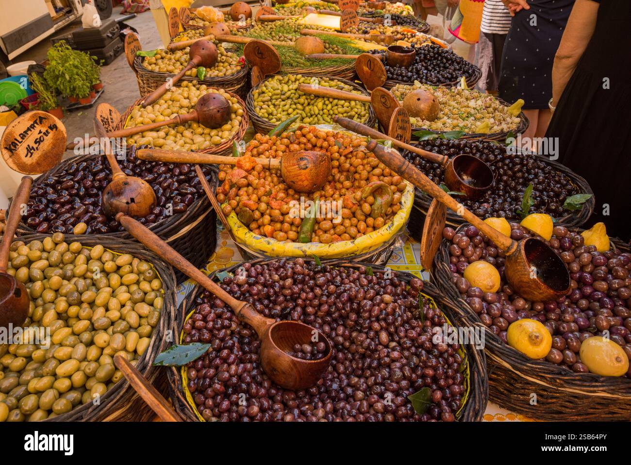 Olives for sale at the market of St Rémy de Provence. Buches du Rhone ...