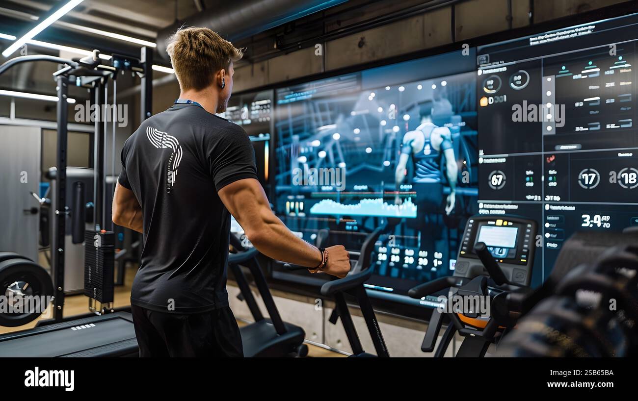 An image depicting an athlete training in a state-of-the-art gym ...