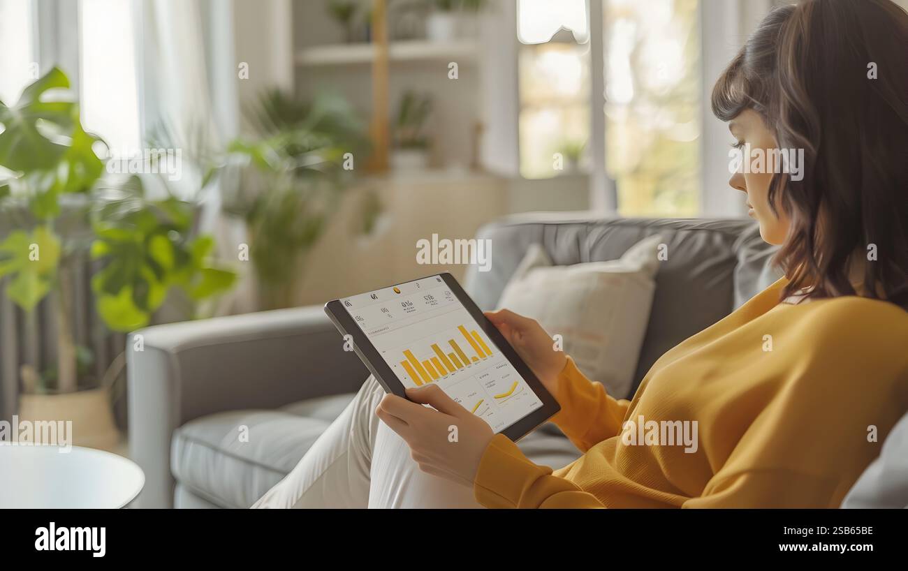 The image depicts a person reviewing their sleep data on a tablet ...