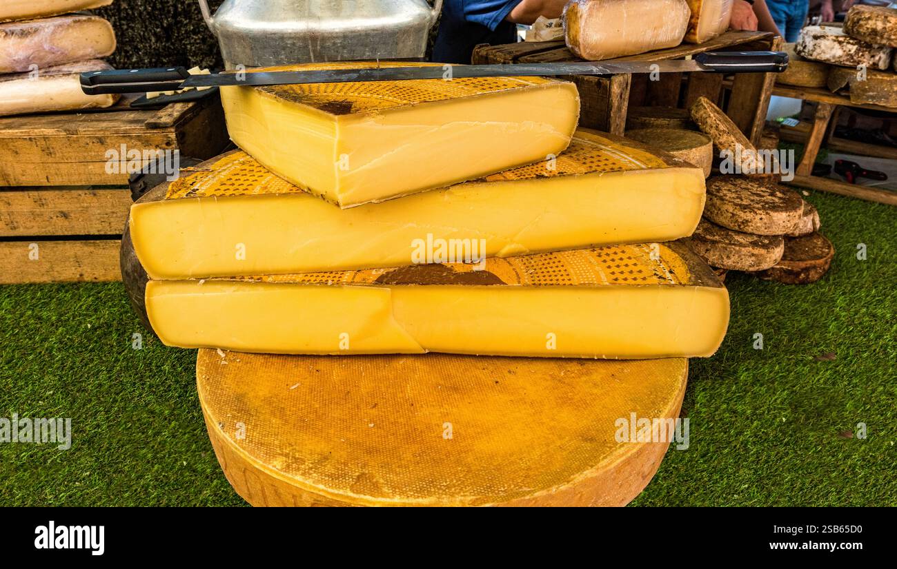 Stacked cheese loaves at the market of St Remy de Provence, Buches du ...