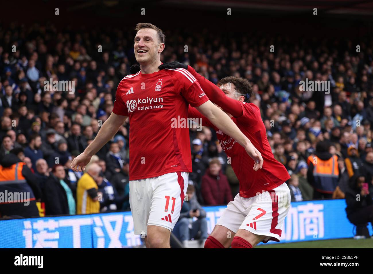 Nottingham, UK. 01st Feb, 2025. Chris Wood (NF) celebrates scoring the ...