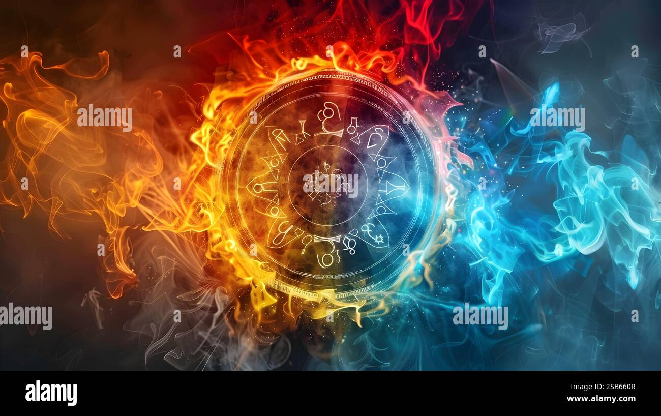 This visually striking image depicts the zodiac circle,with its 12 ...