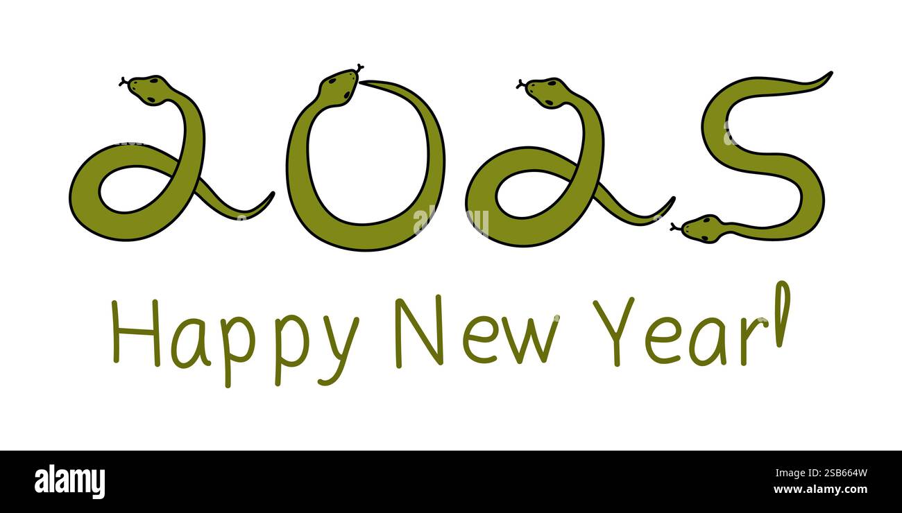 undefinedSnake 2025 year symbol. Cute cartoon outline snake smiling ...