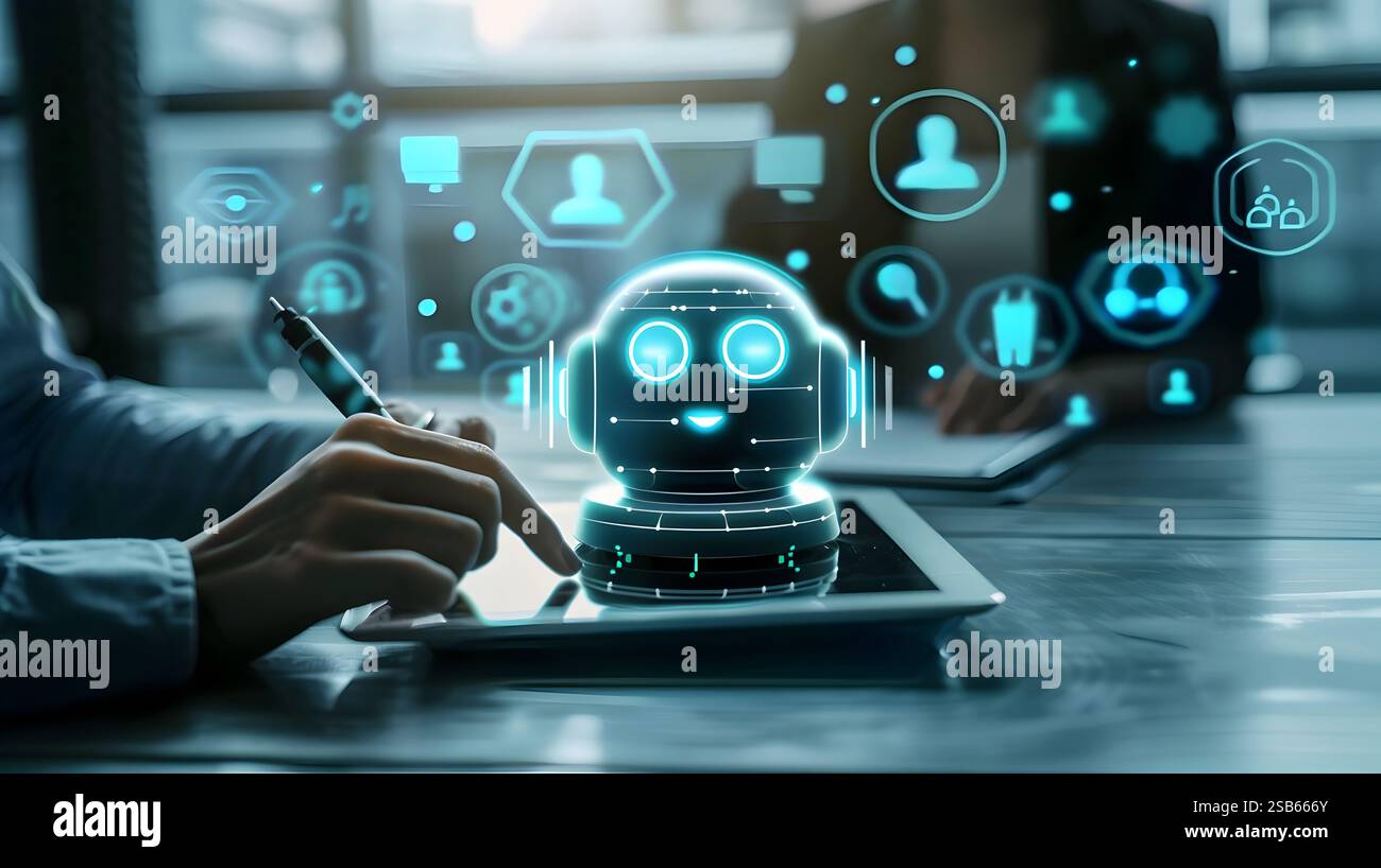 This image depicts a professional using advanced chatbot technology on ...