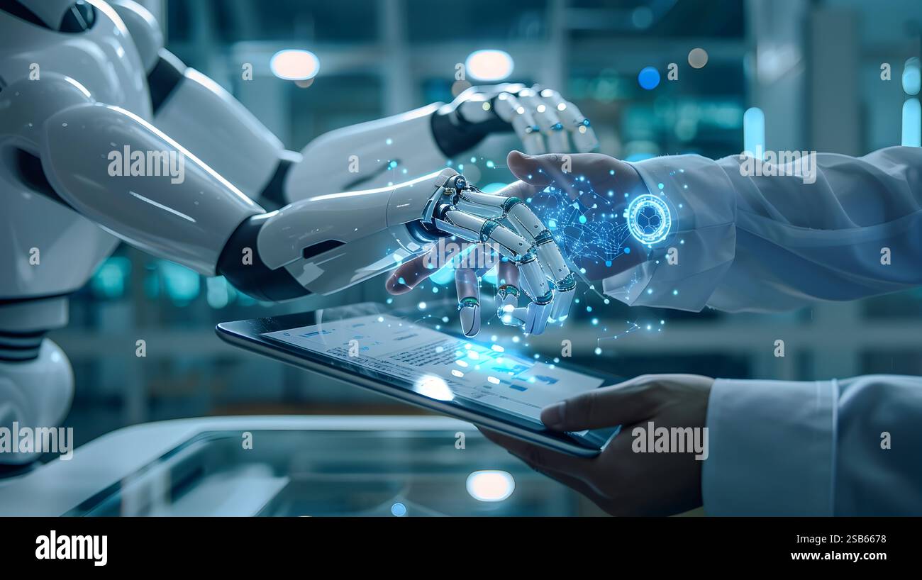 This captivating image portrays a professional using advanced chatbot ...