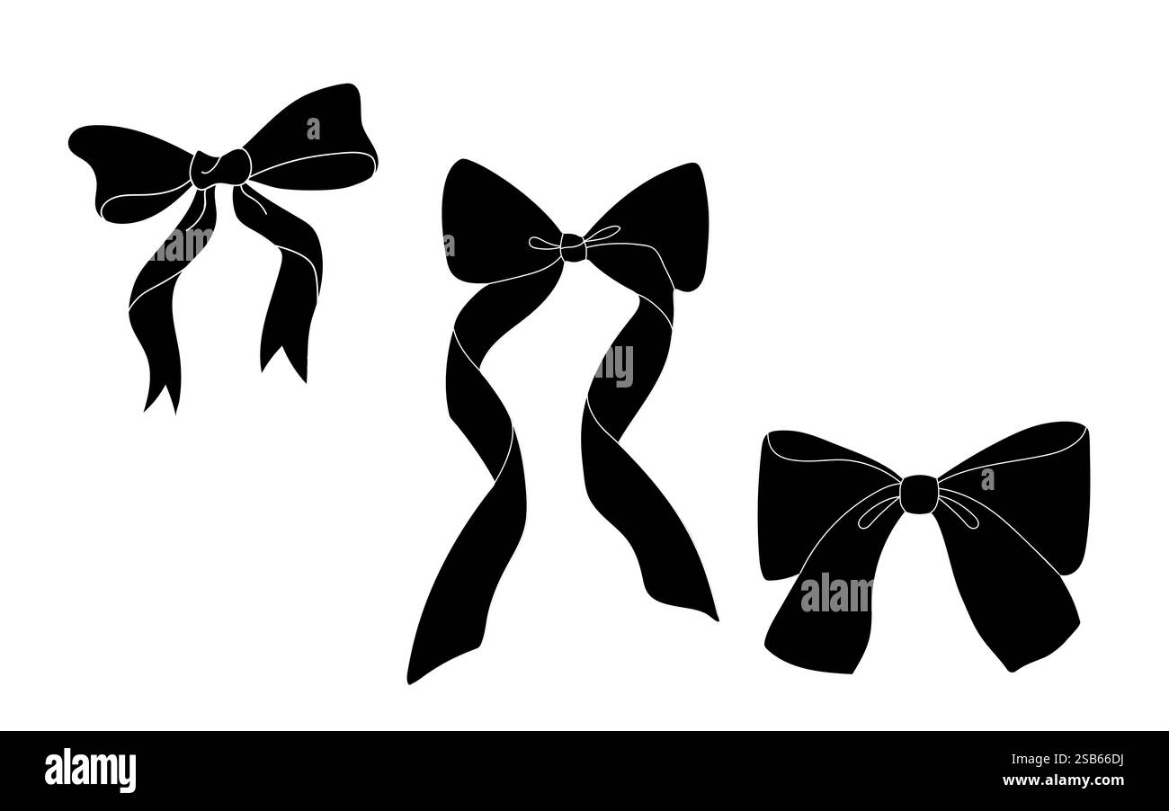 Three black ribbon bows, tied in different styles, against a white background Stock Vector Image ...