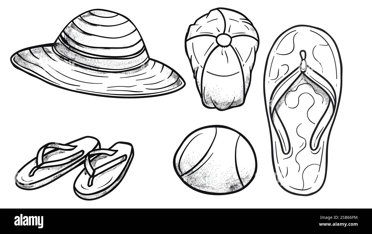 This image is a featuring a series of summer-themed objects and ...