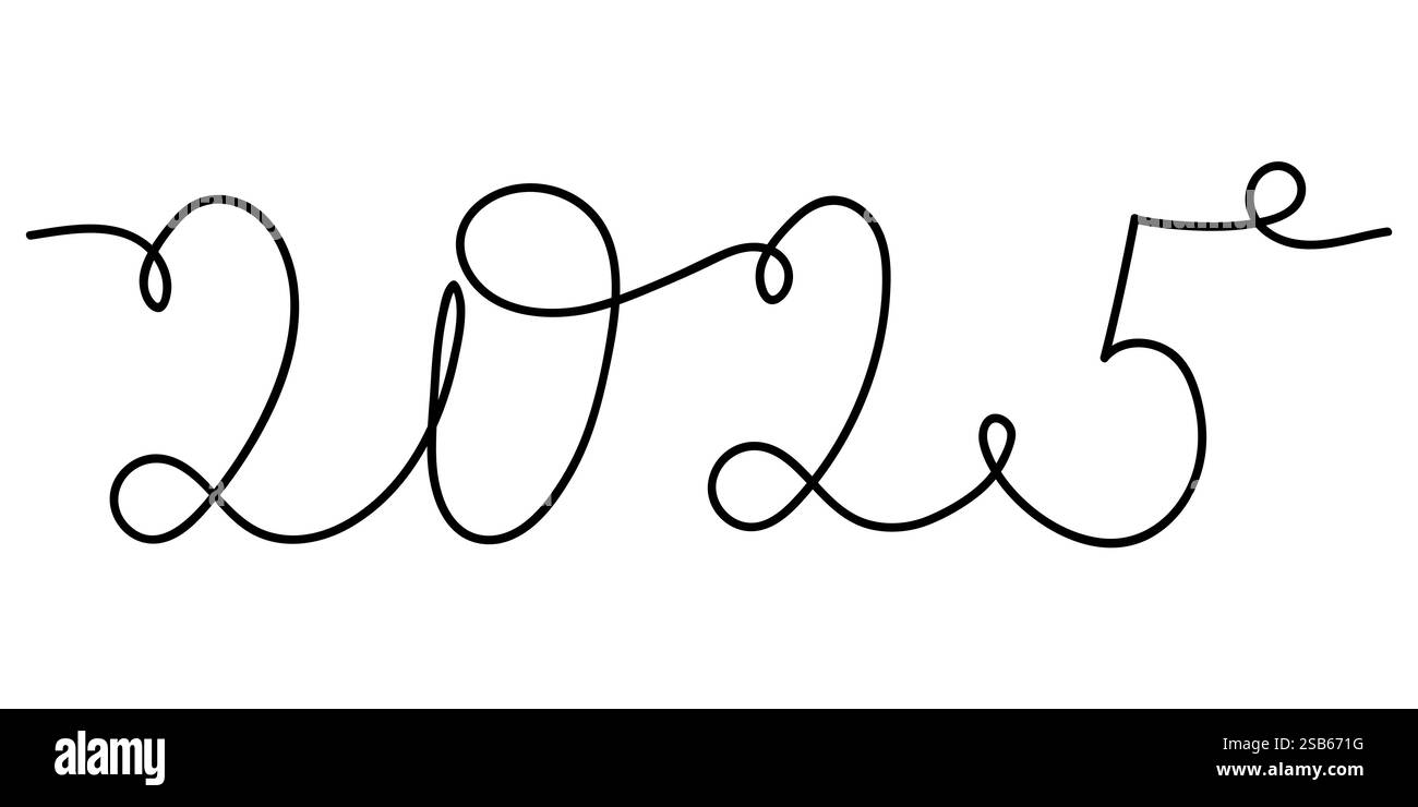 A fluid, cursive design represents the year 2025, showcasing creativity ...