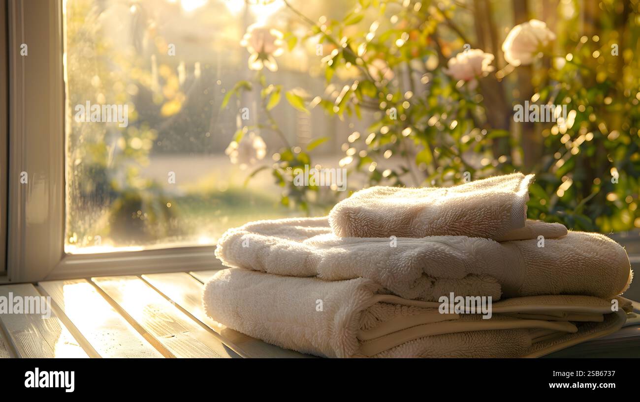 This image depicts a calming and luxurious spa setting,with a stack of ...