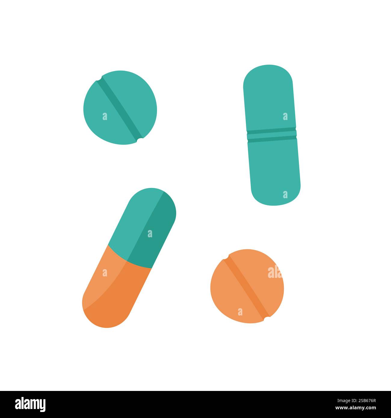 Various capsules and tablets are scattered on a plain background ...