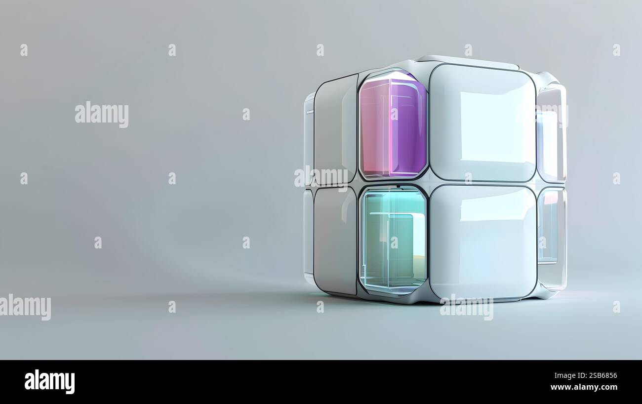 This image depicts a visually striking,modular cuboid-shaped sculpture ...