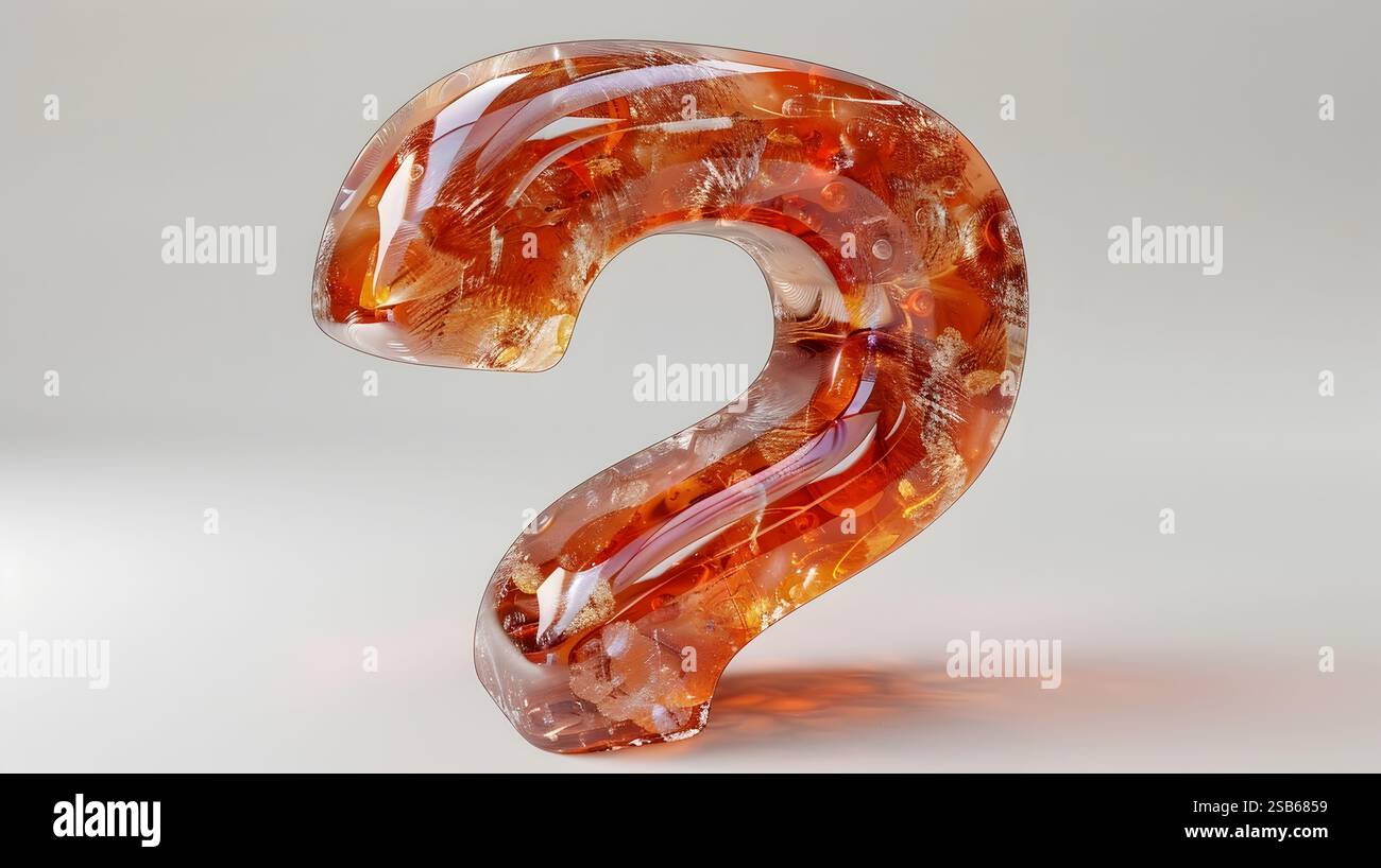 This striking image depicts a 3D question mark floating against a pristine white background,with ...