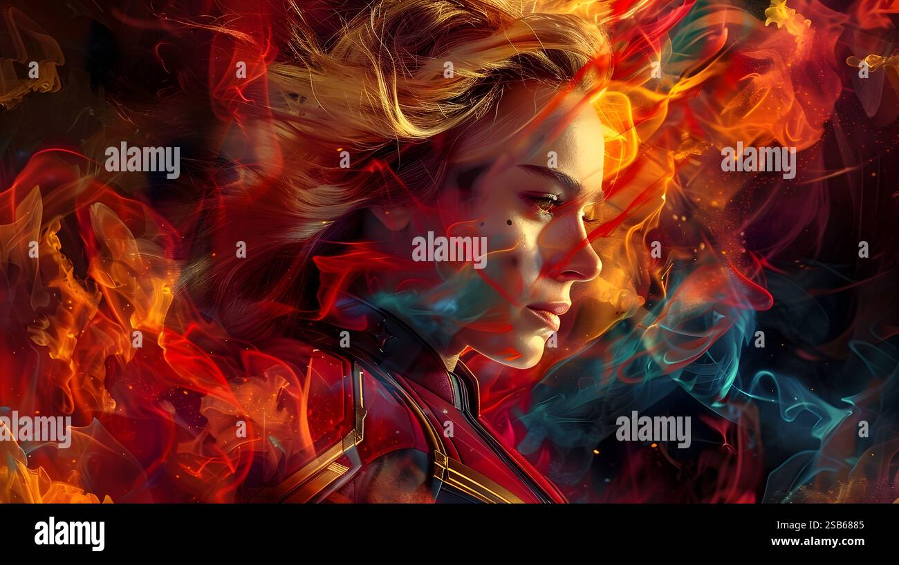 A captivating digital depicting a surreal,superhero-inspired female ...