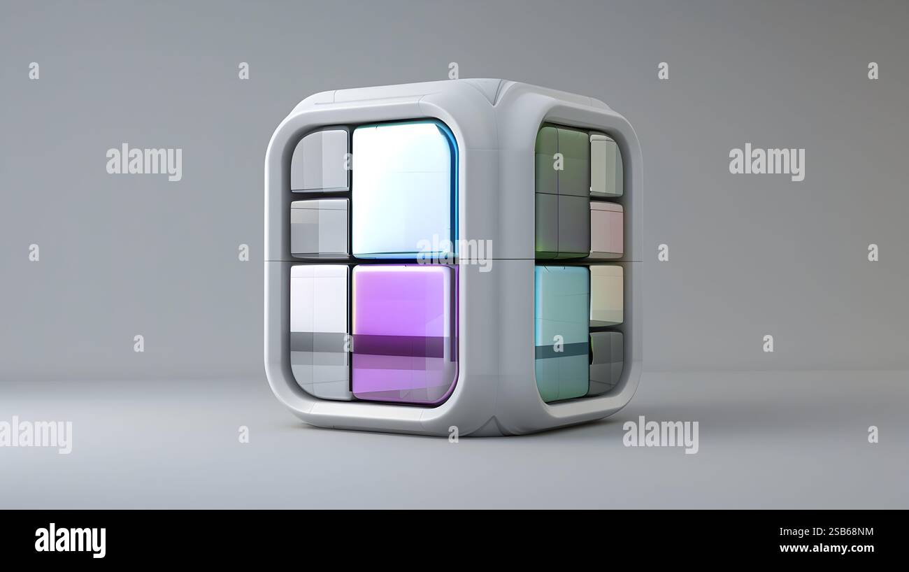 This Image Depicts A Sleek Modular Cuboid With Rounded Corners And A Matte White Metal Surface