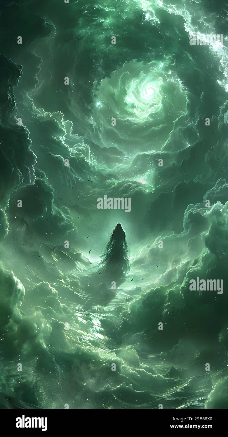 This mesmerizing image depicts a cosmic goddess emerging from the depths of a breathtaking ...