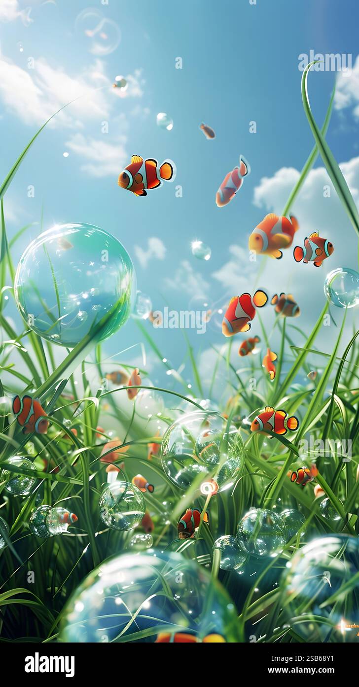 This captivating image depicts an enchanting underwater scene,where ...