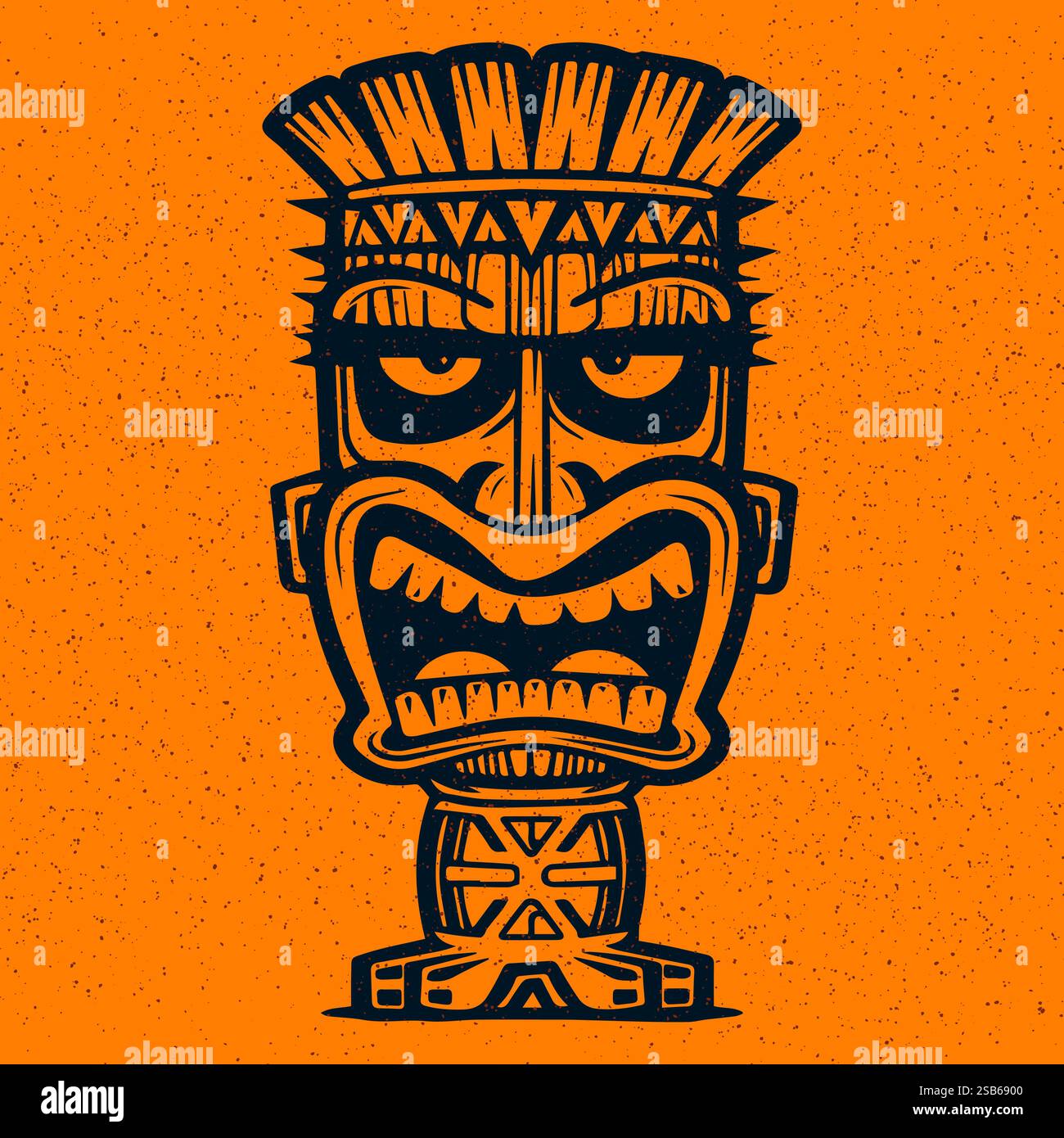 Tiki statue with intricate carvings and bold expression on vibrant ...