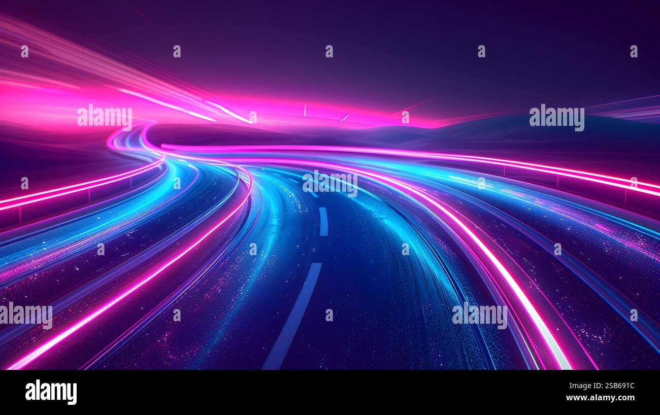 This visually stunning image depicts an abstract,futuristic road with a ...
