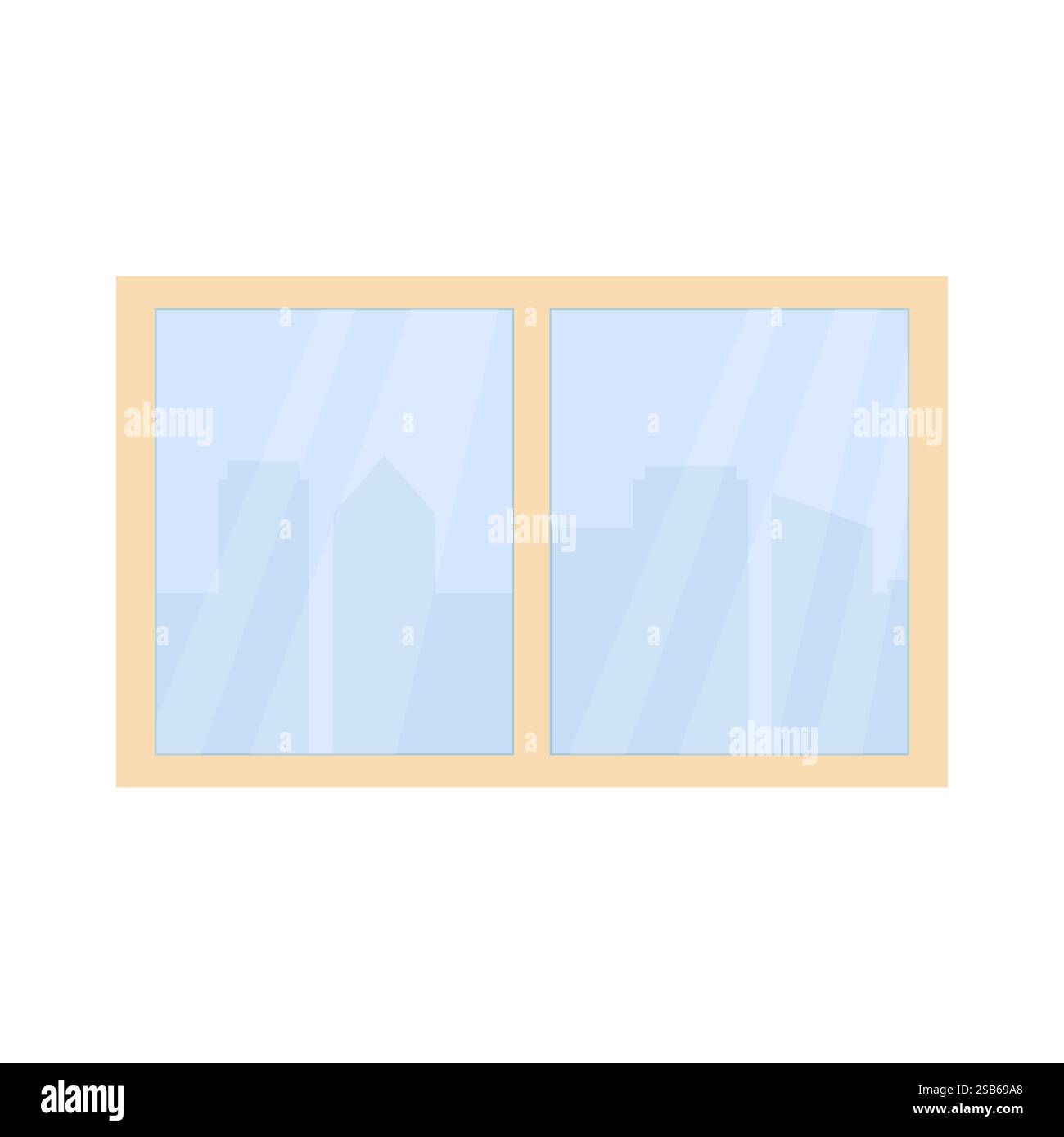 A double-pane window reveals a distant city skyline, showcasing ...