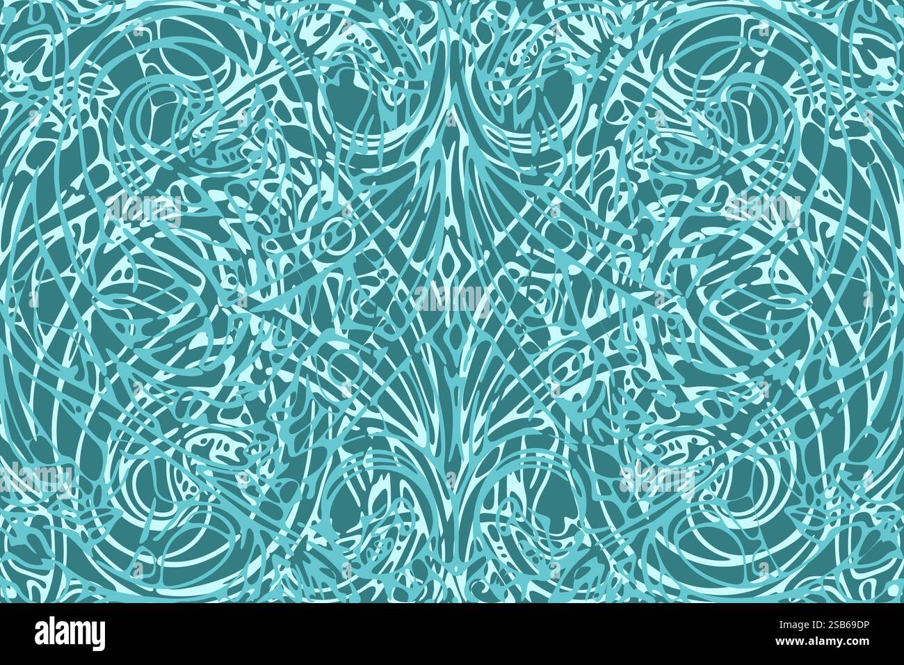 Abstract teal pattern with intricate line designs and swirls in a ...