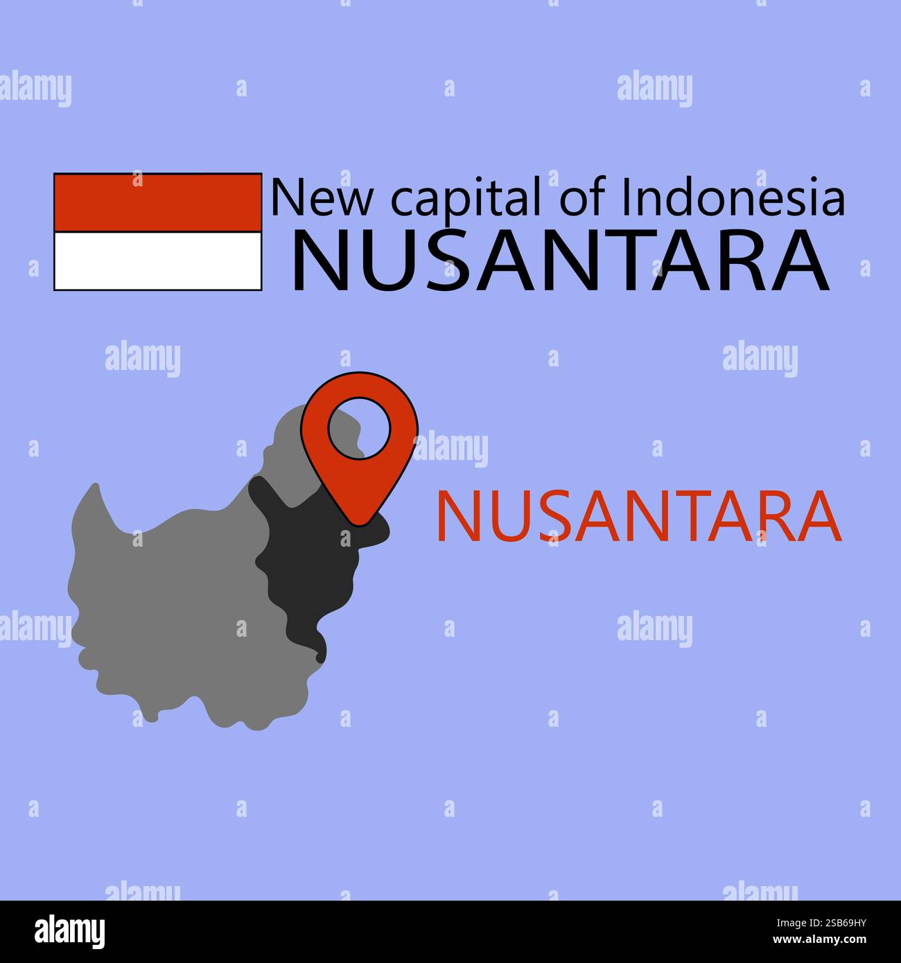A map of Indonesia with a red pin highlighting Nusantara, the new ...