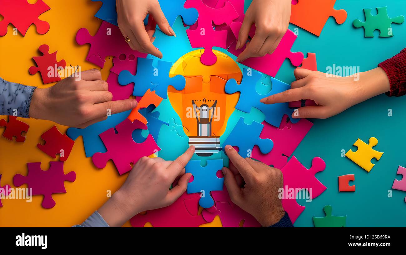 This vibrant and colorful image depicts various hands coming together ...
