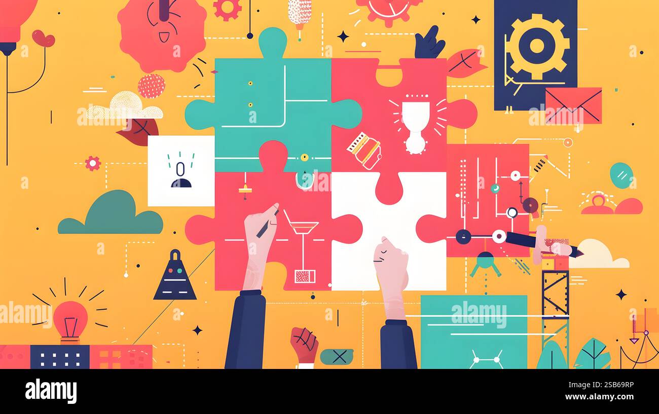 This minimalist depicts hands carefully placing the final puzzle piece ...