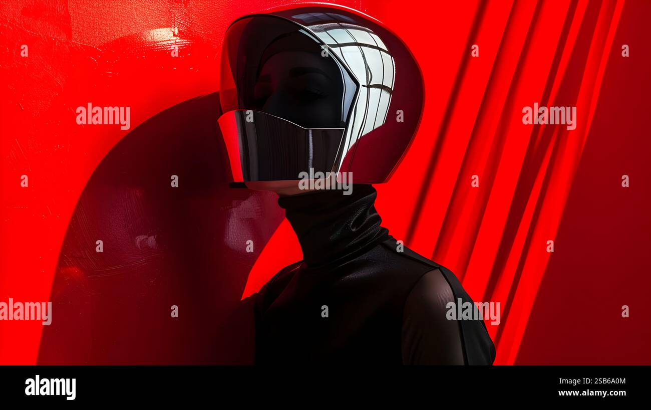 This striking image captures a bold and futuristic fashion portrait ...