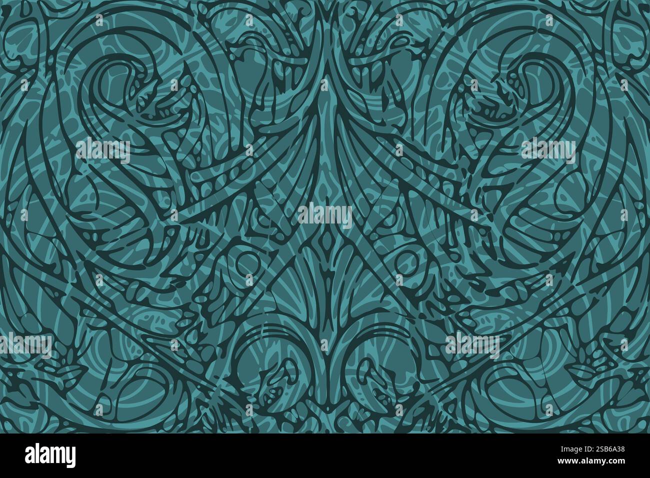 This design showcases a detailed teal pattern composed of intertwining ...