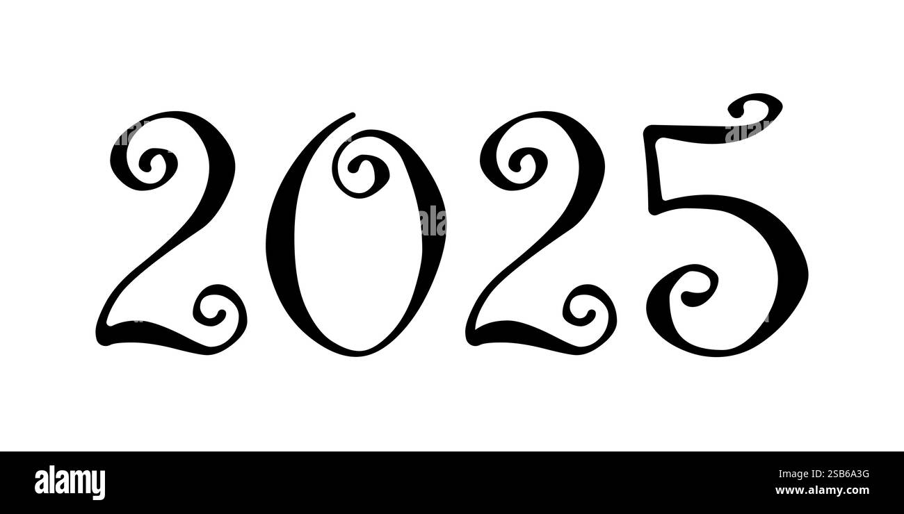 2025 handwritten text. Typography vector design for Happy New Year ...
