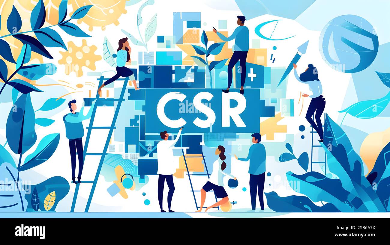 This vibrant,minimalist depicts a team of young professional workers in ...