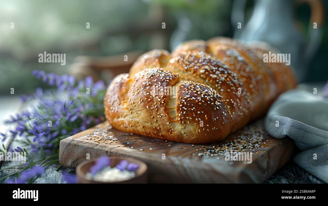 This tantalizing image showcases a freshly baked artisan bread with a ...