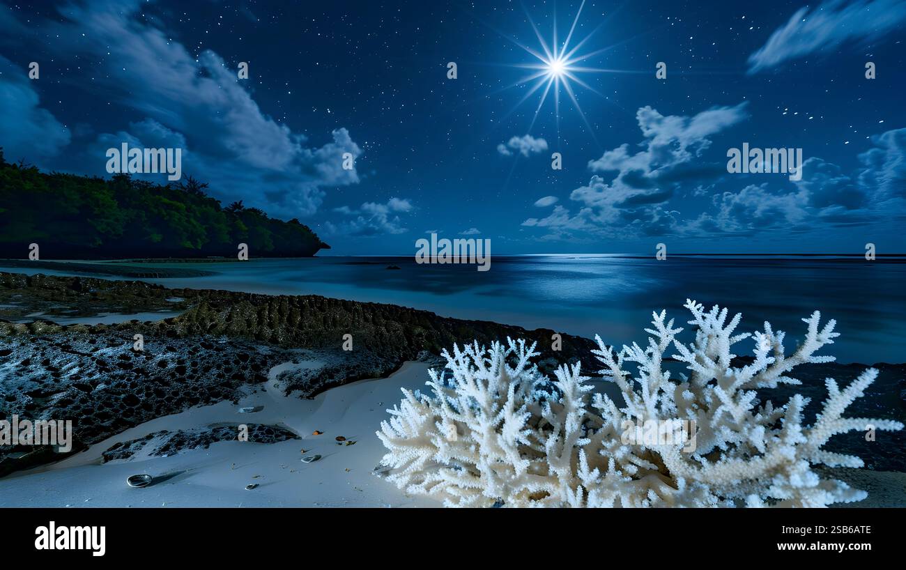 A breathtaking scene of a large,luminescent white coral formation ...