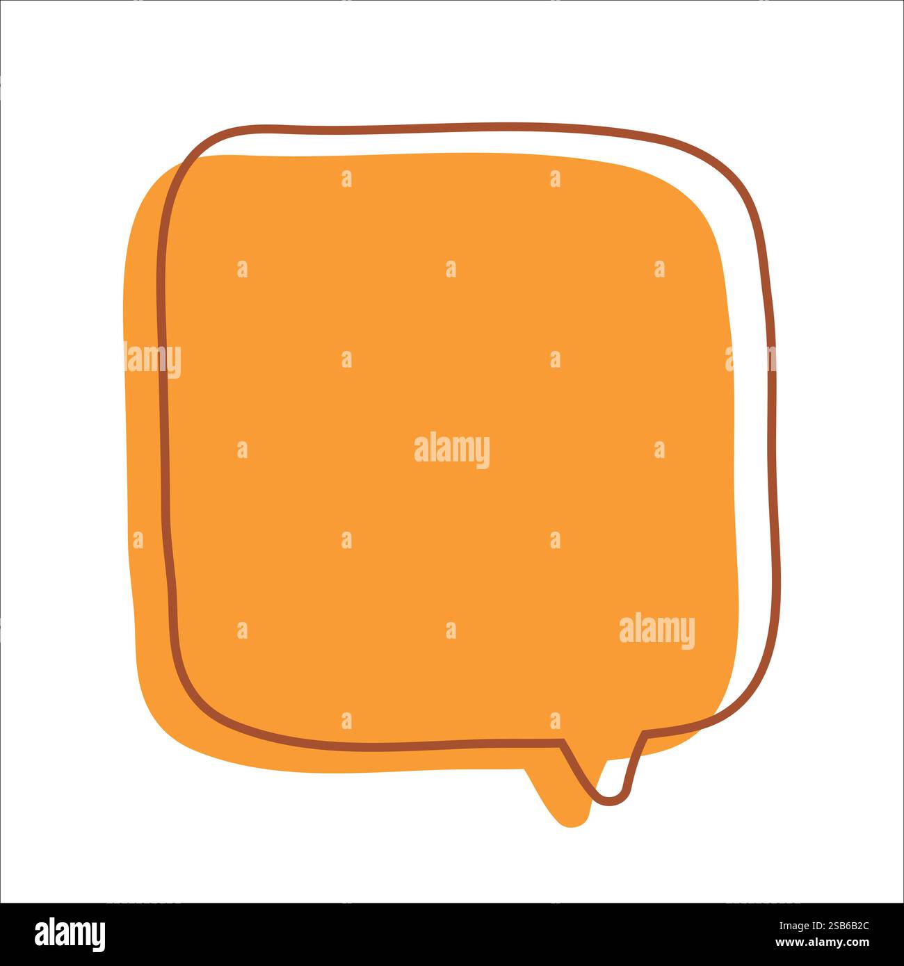 An orange speech bubble is prominently displayed on a plain white ...