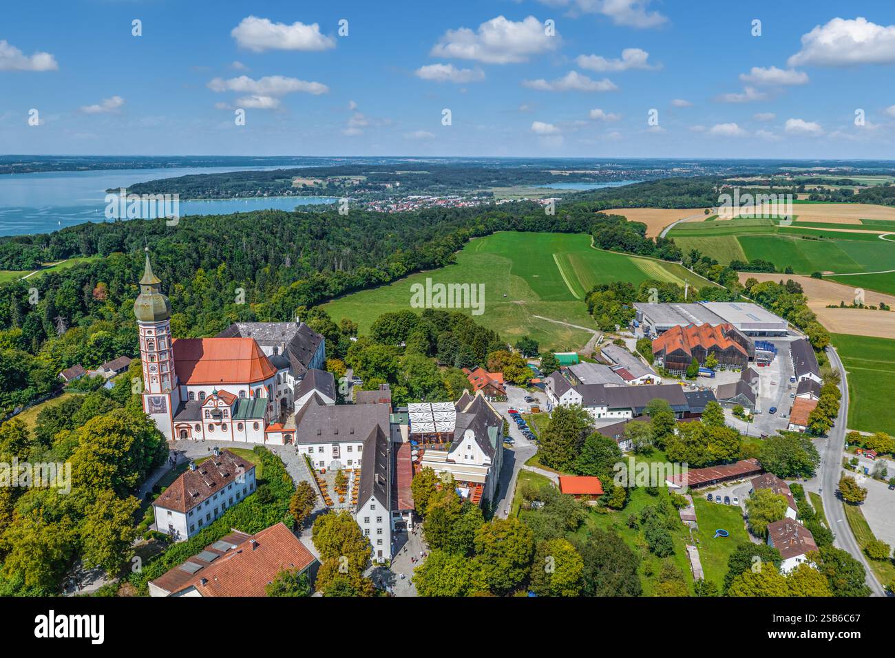 Andechs Monastery with a view of Lake Ammersee in Bavaria, Germany ...