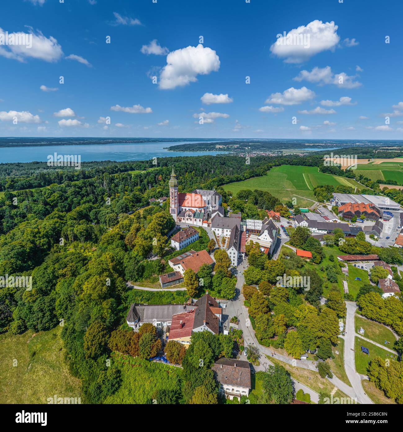 Andechs Monastery with a view of Lake Ammersee in Bavaria, Germany ...