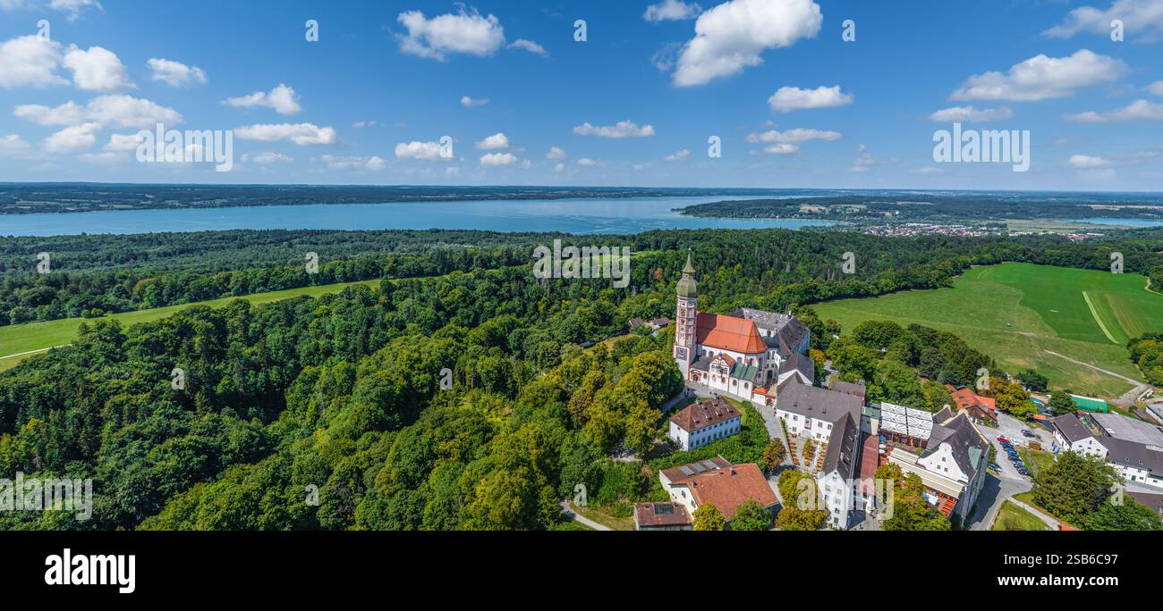 Andechs Monastery with a view of Lake Ammersee in Bavaria, Germany ...