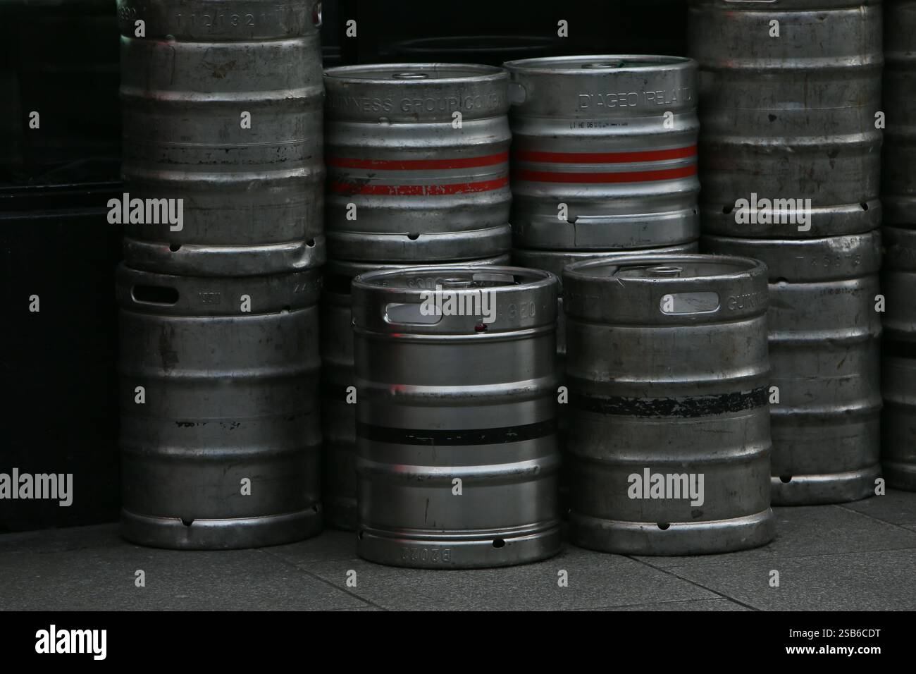 Dublin, Ireland - 28th January 2025 - beer kegs on the footpath outside ...