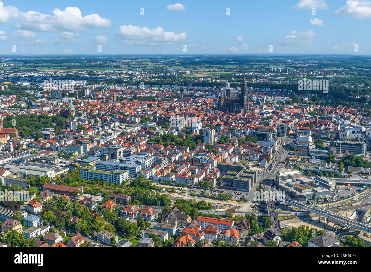 View of the university city of Ulm on the Danube around the Michelsberg ...