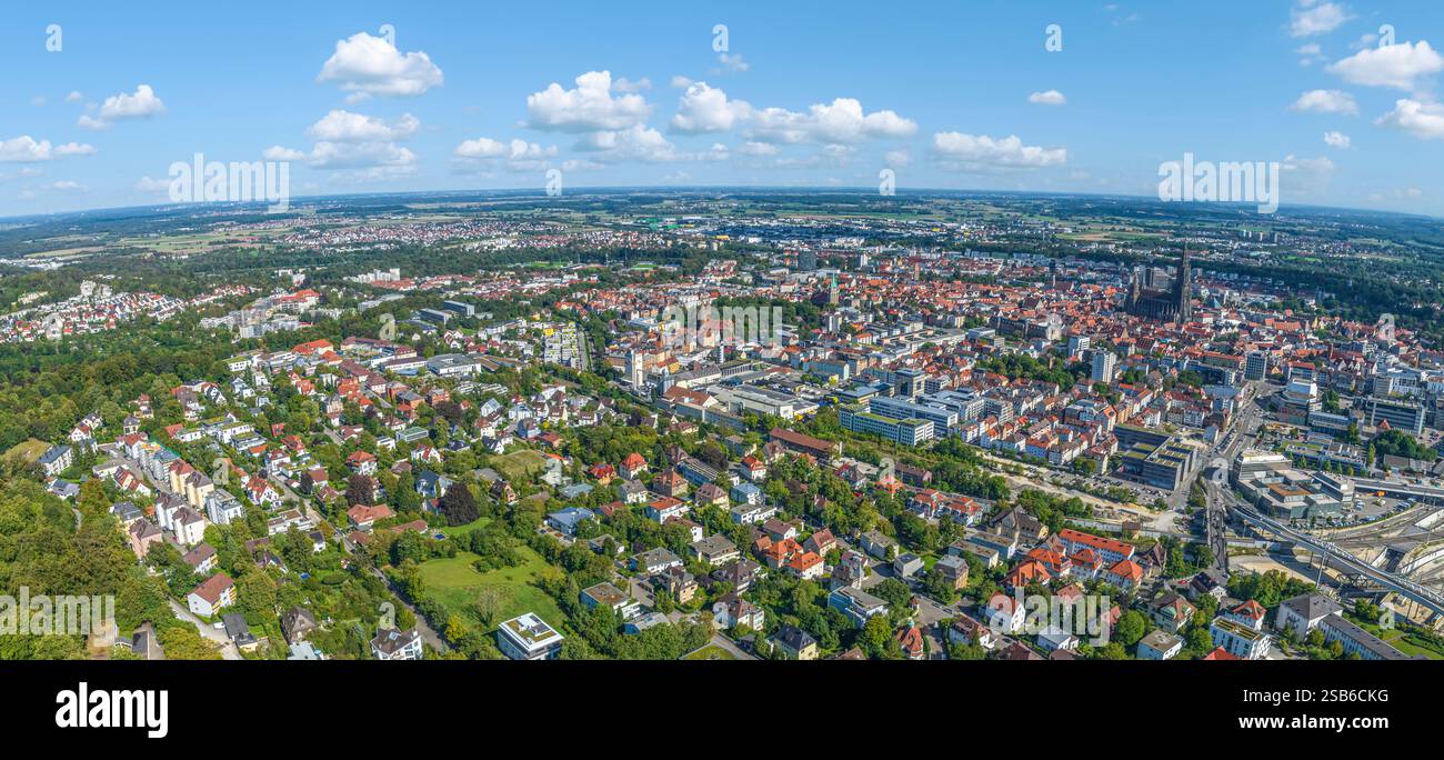 View of the university city of Ulm on the Danube around the Michelsberg ...