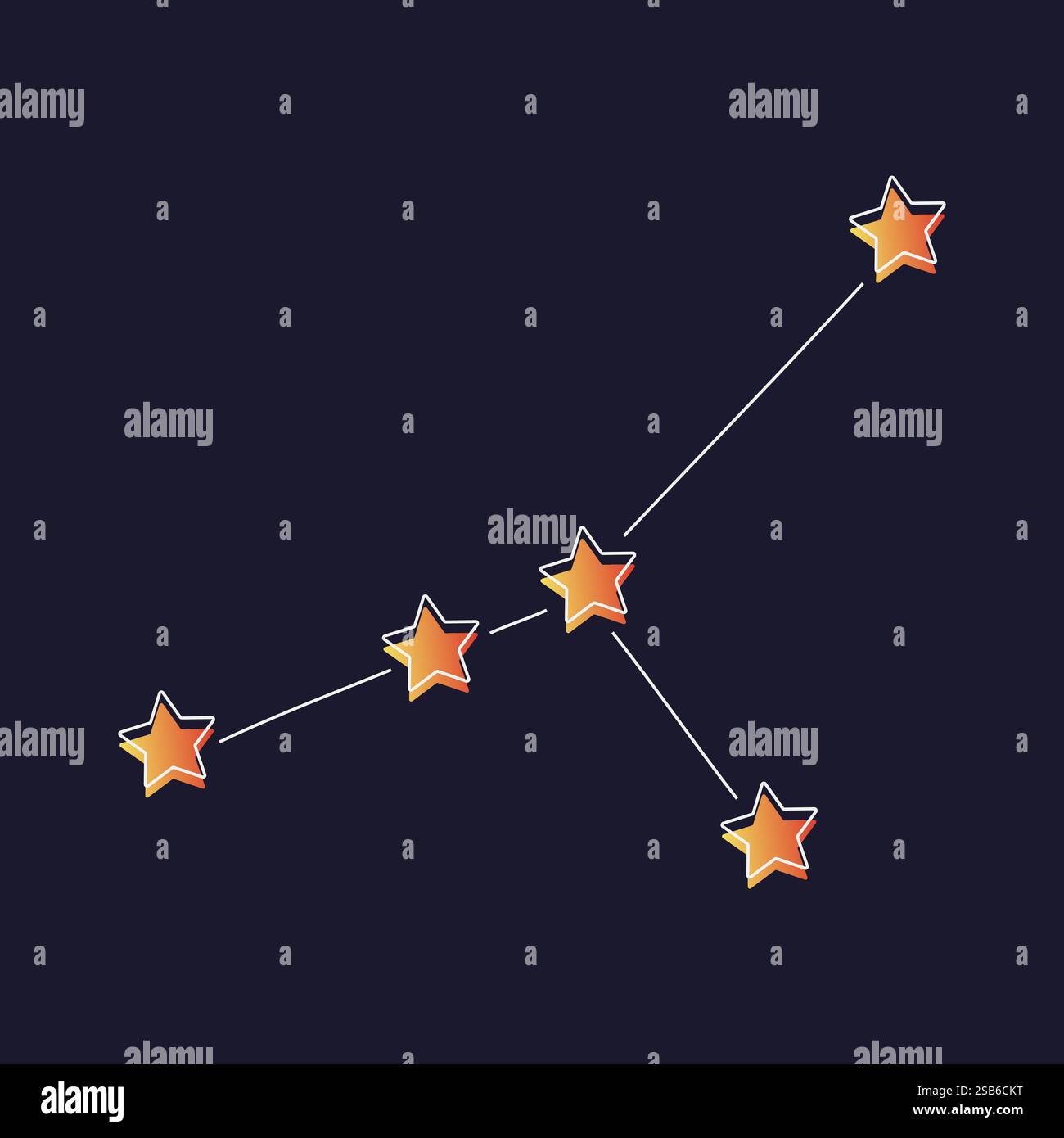 A star chart featuring five prominent stars in a cosmic constellation ...