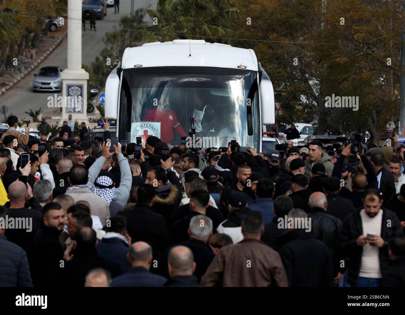 Ramallah, Palestinian Territories. 01st Feb, 2025. A Red Cross bus ...