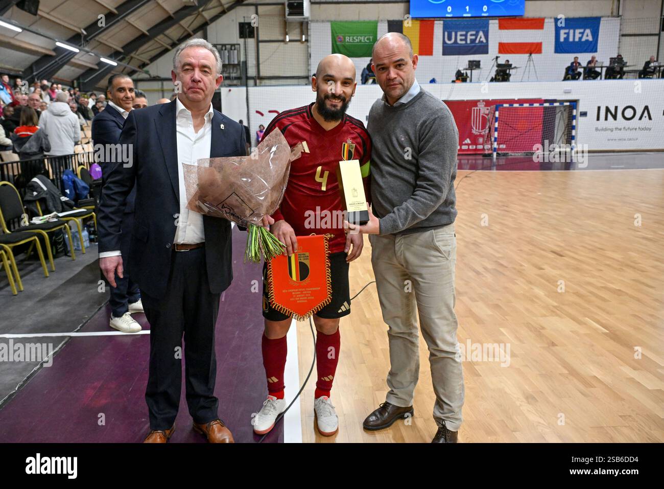 Roosdaal, Belgium. 31st Jan, 2025. Omar Rahou (4) of Belgium pictured ...