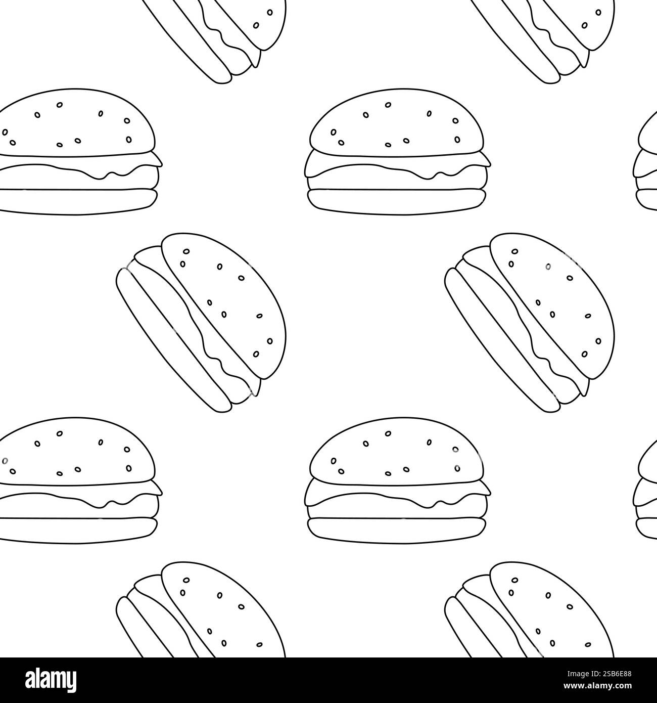 Burger Icon Emoji Pattern. Food Seamless Background Symbols. Doodle ...